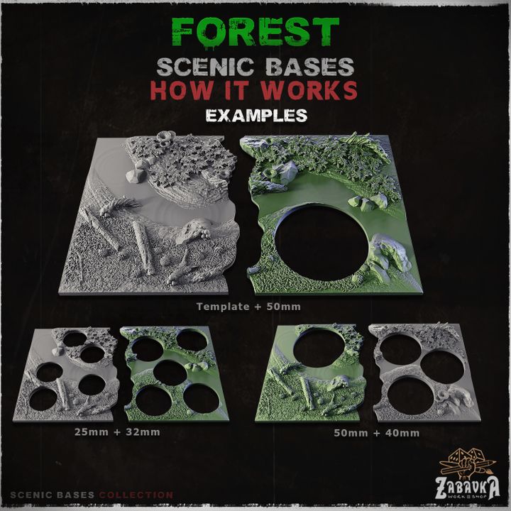 3D Printable Forest - Scenic Bases (50mm Bases) by Zabavka Workshop